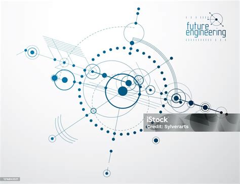 기계 구성표 동그라미와 메커니즘의 기하학적 부품 벡터 엔지니어링 도면 기술 계획은 웹 디자인 및 배경 화면 또는 배경으로 사용할 수 있습니다 0명에 대한 스톡 벡터 아트 및