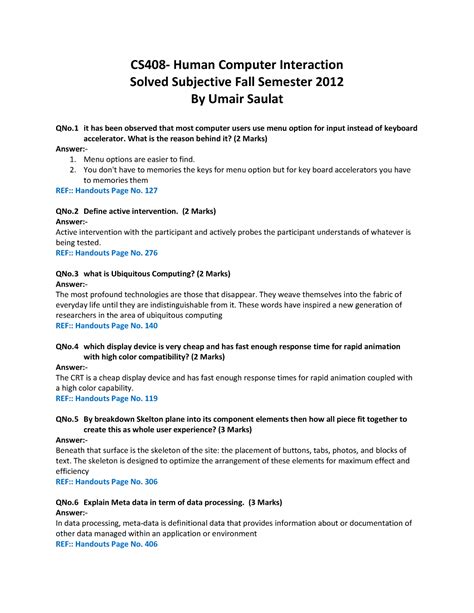 Cs408 Finalterm Subjective Solved By Umair Saulat Cs408 Human