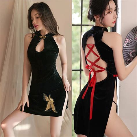 Sexy Women Hollow Sleeveless Chinese Qipao Cheongsam Short Mini Bodycon
