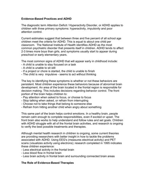 Evidence Based Practices And Adhd