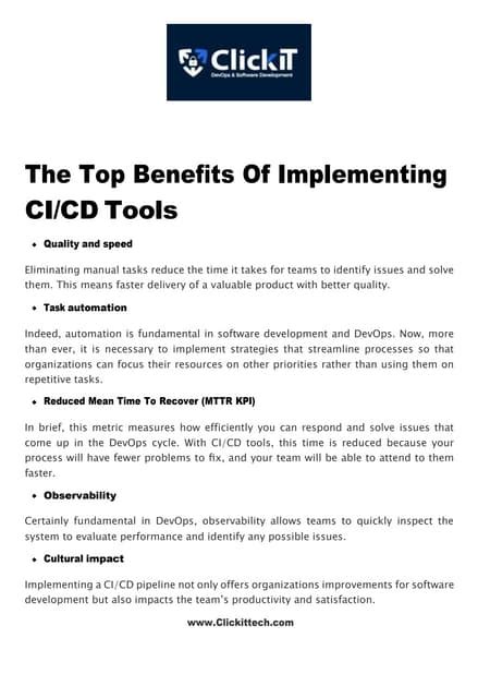 Top Benefits Of Implementing Cicd Tools Clickit Docx Technology
