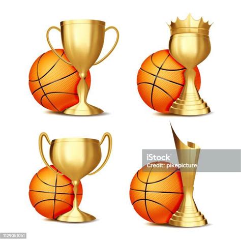 농구 게임 상의 설정된 벡터입니다 농구 공 골든 컵입니다 현대 농구 경기 대회입니다 스포츠 프로 모션에 대 한 디자인입니다