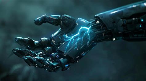 Futuristic Robotic Hand With Electric Sparks Representing Advanced Technology Premium Ai
