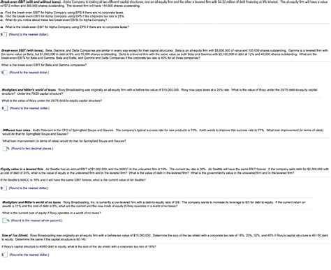 Break Even Ebit With And Without Taxes Alpha
