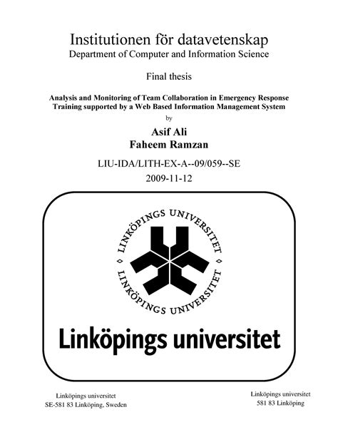 Examensarbete Inom Datavetenskap Institutionen För Datavetenskap Department Of Computer And
