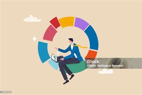 투자 파이 차트 자산 배분 다각화 재무 비율 분포 예산 또는 마케팅 분석 차트 다이어그램 개념 파이 차트에서 컴퓨터 노트북으로