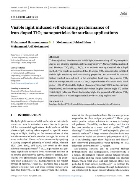 Visible Light Induced Self‐cleaning Performance Of Iron‐doped Tio2 Nanoparticles For Surface