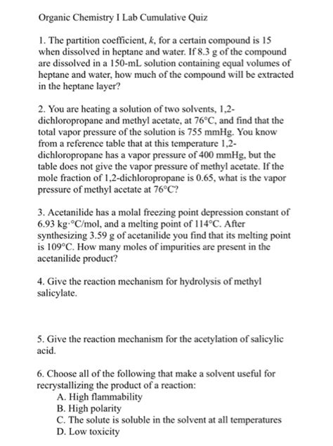 Solved Organic Chemistry I Lab Cumulative Q Uiz 1 The