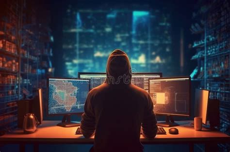 hacker using computers with digital interface ai generated stock