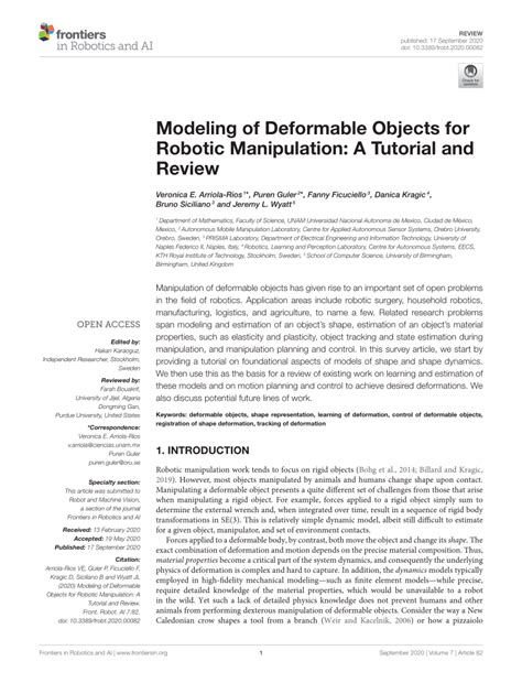 Pdf Modeling Of Deformable Objects For Robotic Manipulation A