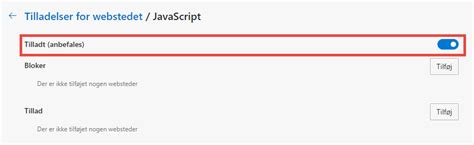Aktivering af Javascript i Microsoft Edge på Windows Tjekbank