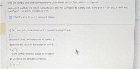 solved use the sample data and confidence level given below