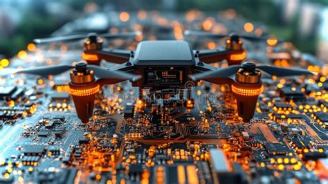 Compact Ai Chip For Real Time Processing With Drone On Intricate Circuitry In Vibrant Lights