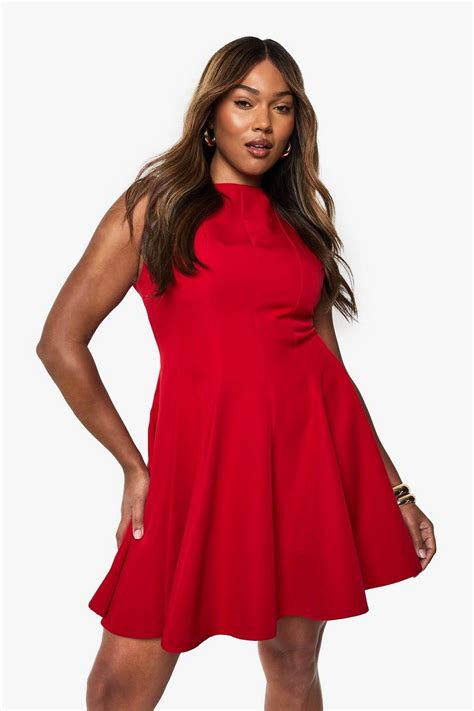 Plus Panelled Mini Skater Dress Boohoo Uk