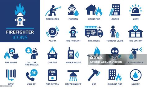 소방관 아이콘 세트입니다 솔리드 아이콘 컬렉션 벡터 일러스트 레이 션입니다 아이콘에 대한 스톡 벡터 아트 및 기타 이미지 아이콘 안전 소방관 Istock