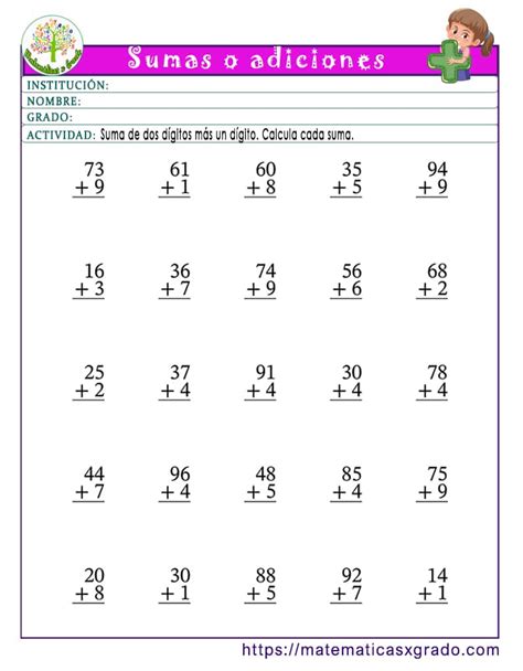 Ejercicios De Sumas Para Primer Grado De Primaria