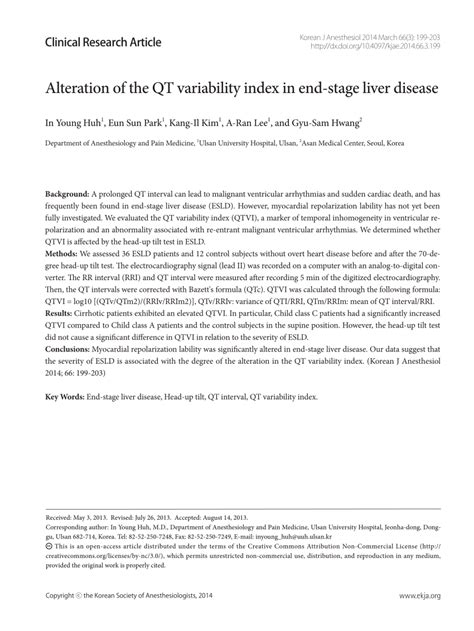 Pdf Alteration Of The Qt Variability Index In End Stage Liver Disease