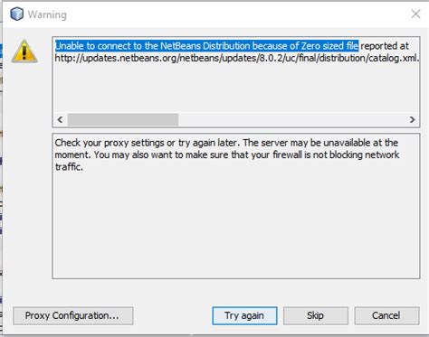 Unable To Connect To The NetBeans Distribution Because Of Zero Sized File Stack Overflow