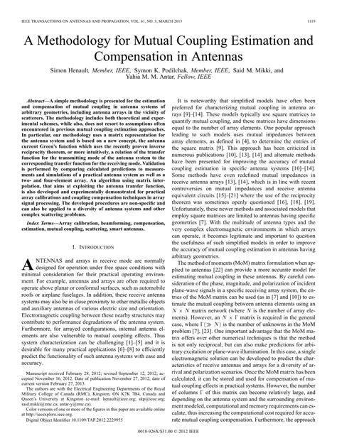 Pdf A Methodology For Mutual Coupling Estimation And Compensation In