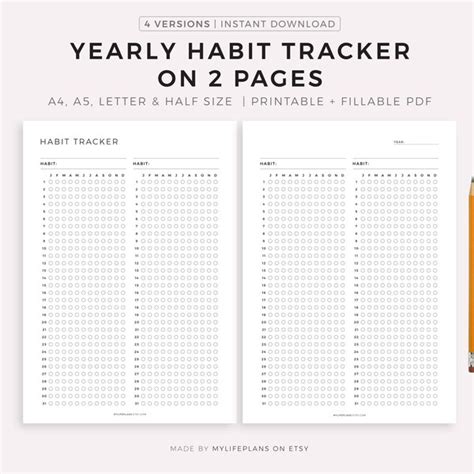 Half Letter Yearly Tracker Etsy
