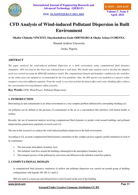 Pdf Cfd Analysis Of Wind Induced Pollutant Dispersion In Built