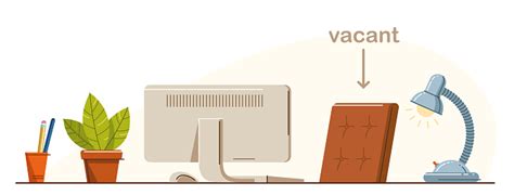 흰색 사무실 또는 가정 작업 장소 벡터 현대 일러스트 빈 의자 아무도 빈 작업 개념 직장을위한 편안한 공간을 통해 고립 된 작업 책상 플랫 일러스트 개발에 대한 스톡 벡터