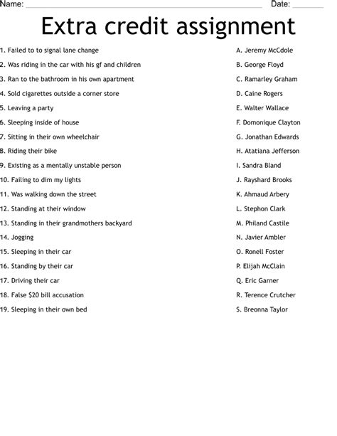 Extra Credit Assignment Worksheet Wordmint