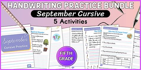 Fifth Grade September Cursive Practice Bundle Twinkl
