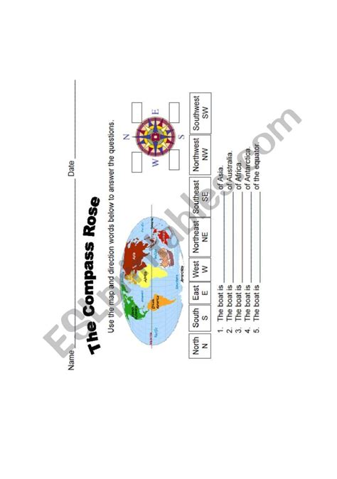 Compass Rose Esl Worksheet By Mollyann630
