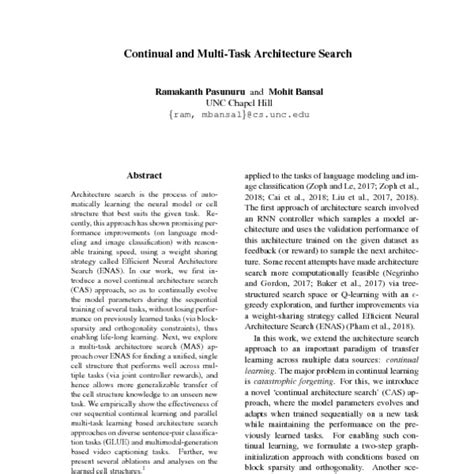 Continual And Multi Task Architecture Search Acl Anthology