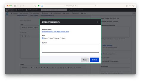 Video Embedding Drupal Content Management System CMS Baylor University