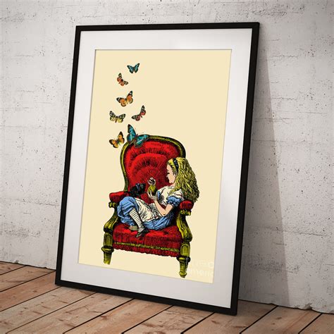 Alice In Wonderland In Armchair With Butterflies Art Print By Madame