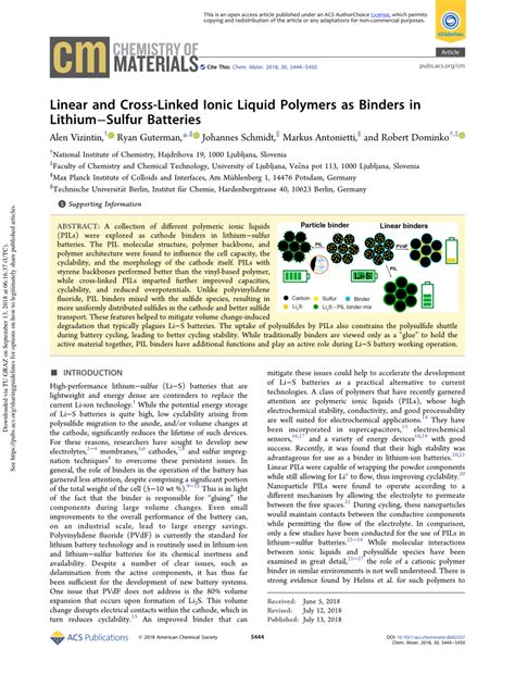 Pdf Linear And Cross Linked Ionic Liquid Polymers As Binders In