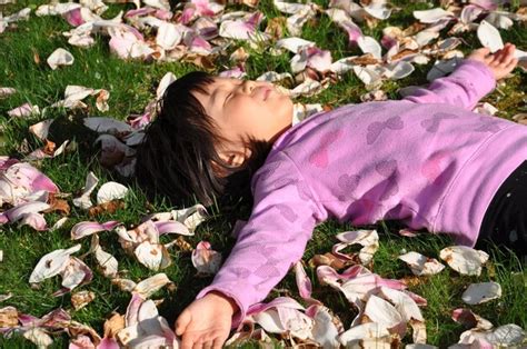 High Angle View Of Woman Lying Down On Grass Premium Photo