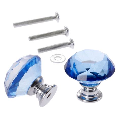 2x Blue 30mm Diamond Shape Crystal Glass Knobs Cab Grandado