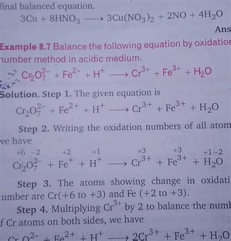 Final Balanced Equation 3cu8hno3 3cuno3 2 2no4h2 O Ans Example 87