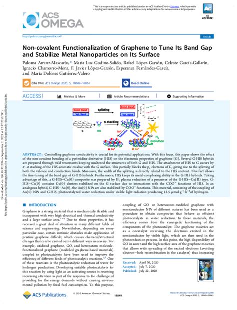 Pdf Non Covalent Functionalization Of Graphene To Tune Its Band Gap