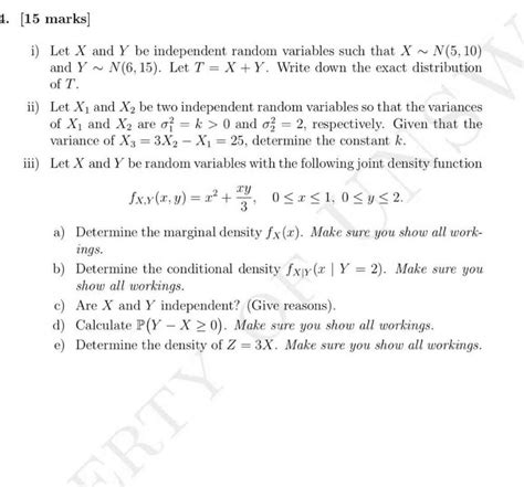 Solved 4 15 Marks I Let X And Y Be Independent Random