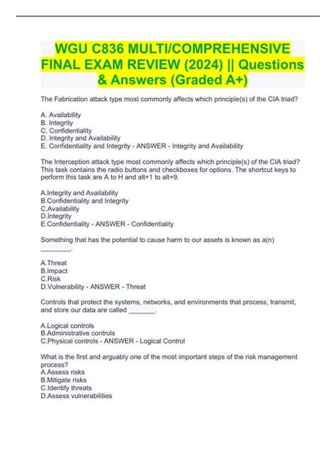 Wgu C836 Fundamentals Of Information Security Multi Comprehensive Exam Bundle 2024 With