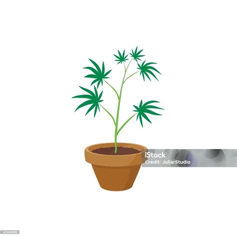 Cannabis Plant In A Pot Icon Cartoon Style Stock Illustration