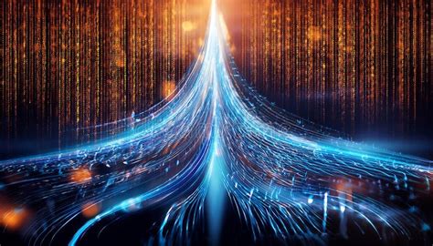 Streams Of Glowing Blue Data Flow Against A Backdrop Of Orange Binary