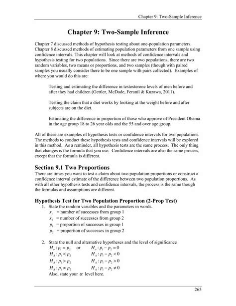 Pdf Chapter 9 Two Sample Inference Kozakchapter