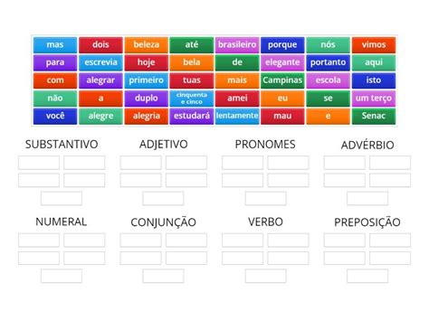 Classes De Palavras Classificação Em Grupos