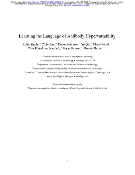 Pdf Learning The Language Of Antibody Hypervariability