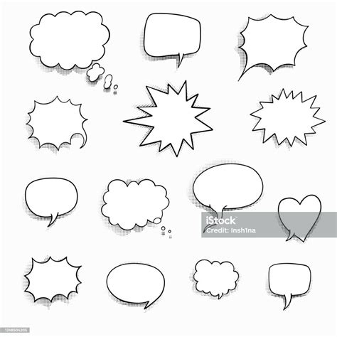 하프톤 그림자가 있는 빈 만화 스피치 버블 세트 흑백 스피치 풍선 권투 글러브에 대한 스톡 벡터 아트 및 기타 이미지 권투 글러브 권투 스포츠 그리기 Istock