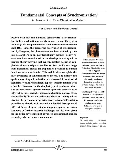 Pdf Fundamental Concepts Of Synchronization An Introduction From