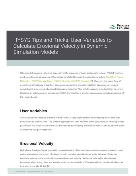 Hysys Erosional Velocity Calculation