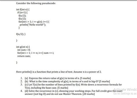 Solved Consider The Following Pseudocode Int Fint N If