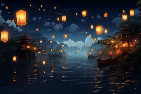 中元节放天灯祭祖插画图片下载 正版图片600582850 摄图网
