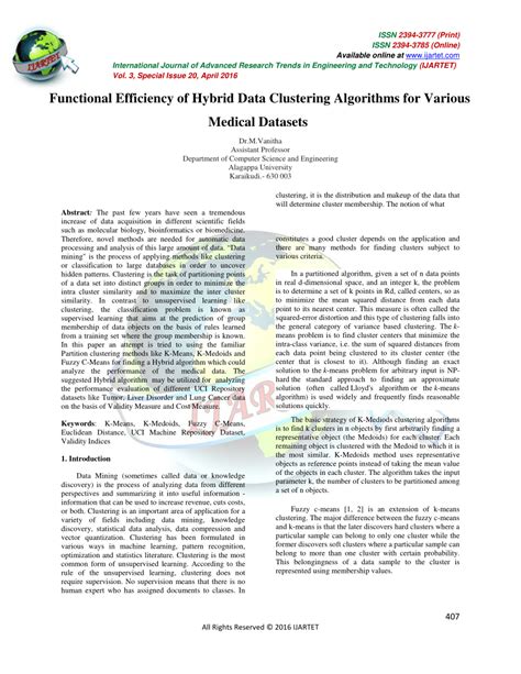 Pdf Functional Efficiency Of Hybrid Data Clustering Algorithms For